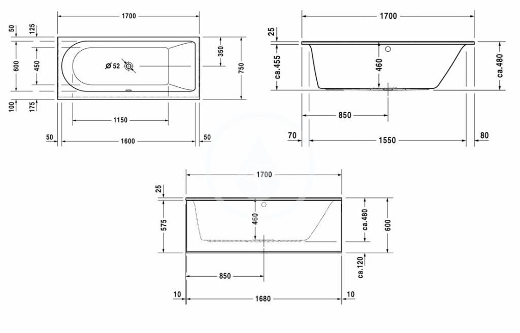 DURAVIT - Darling New Vana 1700x750 mm, pravá, bílá (700243000000000 ...