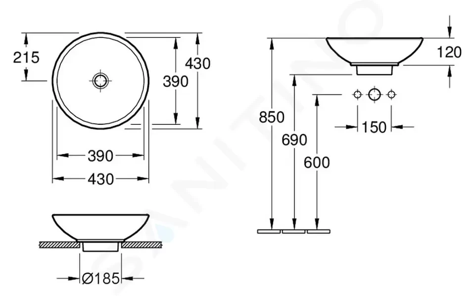 VILLEROY & BOCH - Loop&Friends Umyvadlová mísa, průměr 430 mm, s ...