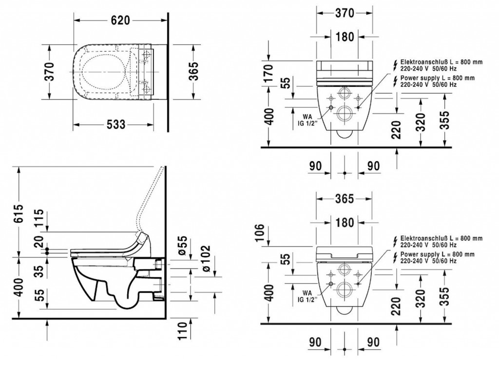 DURAVIT - Happy D.2 Závěsné WC pro bidetové sedátko SensoWash, Rimless ...